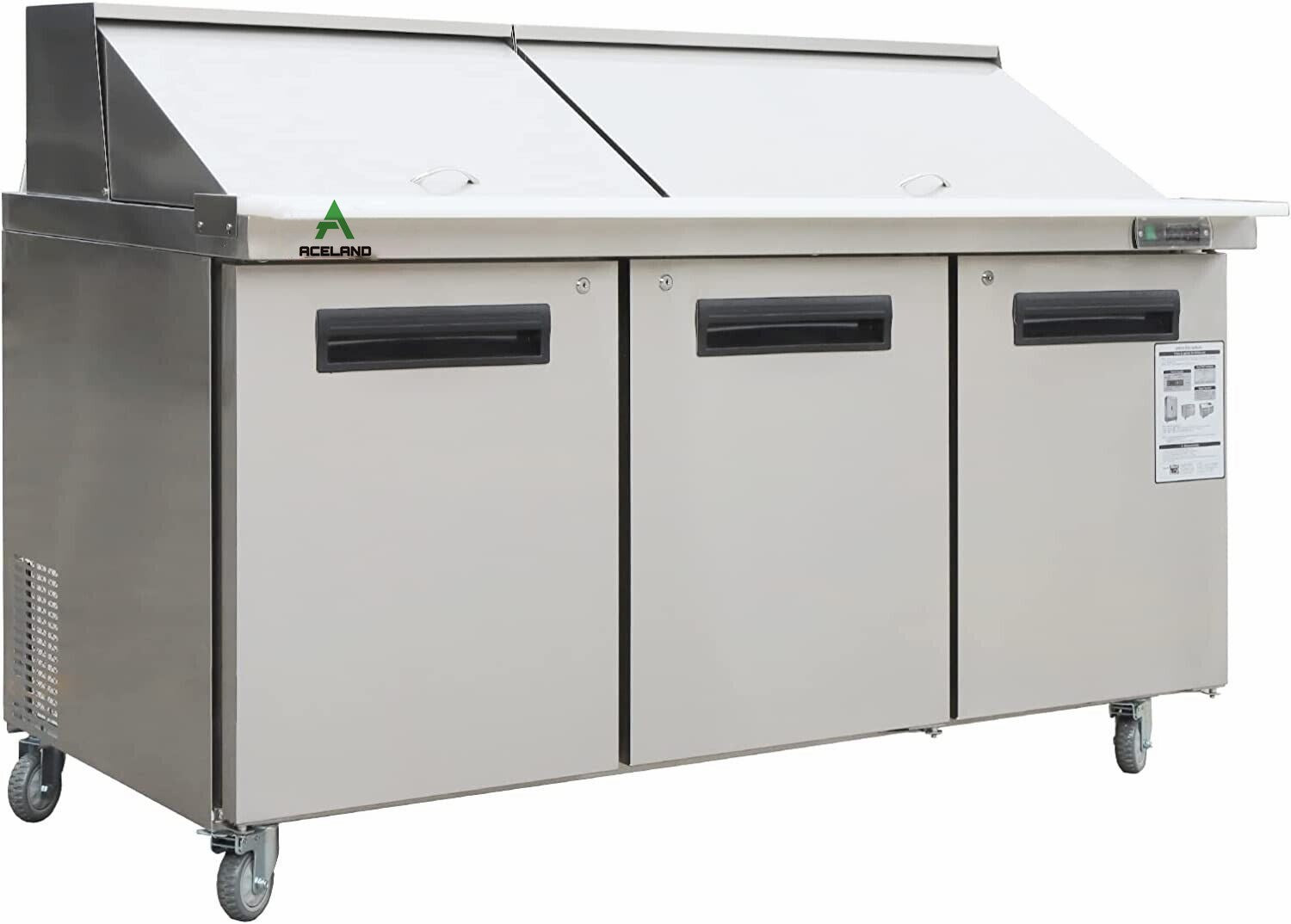 Aceland ASR-72BM Stainless Steel Three Door Mega Top Food Prep Refrige ...